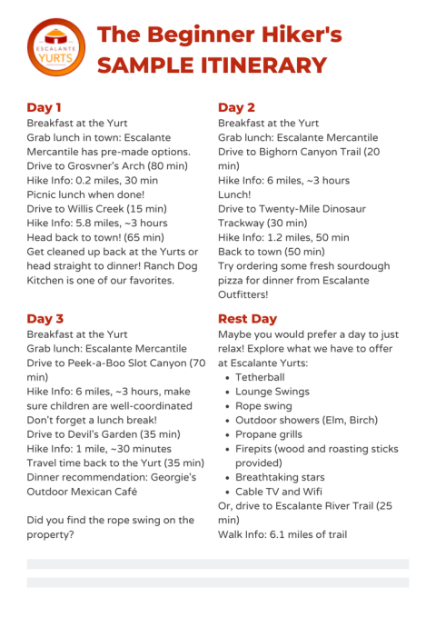 The Beginner Hiker's 4-Day Plan | Escalante Yurts