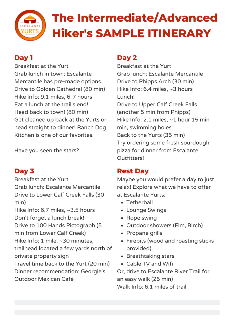 The Intermediate/Advanced Hiker's 4-Day Plan | Escalante Yurts